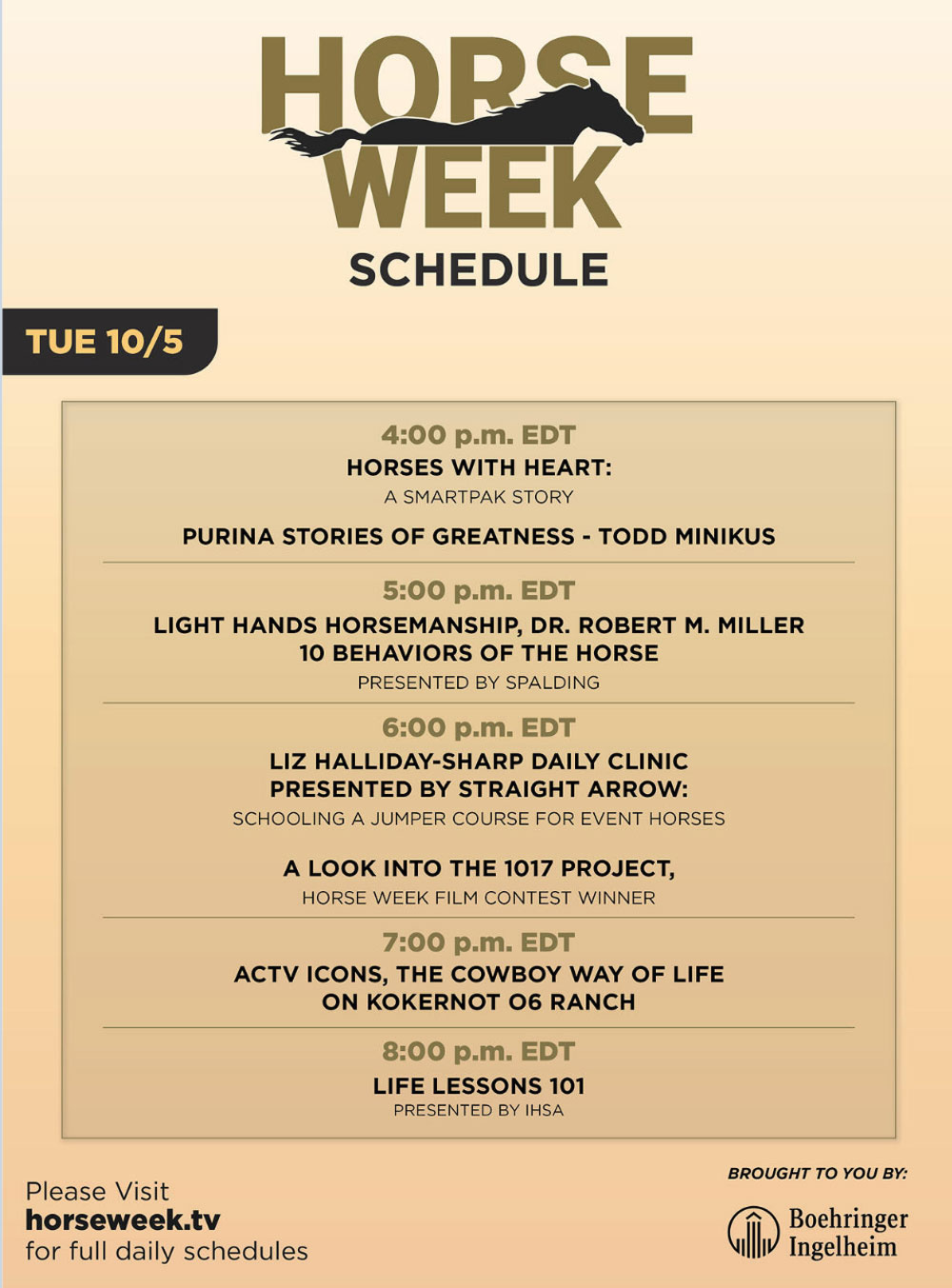 Horse Week Tuesday October 5 Schedule | Stable Management